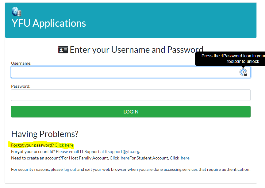 Forgot Password Guide – Youth For Understanding